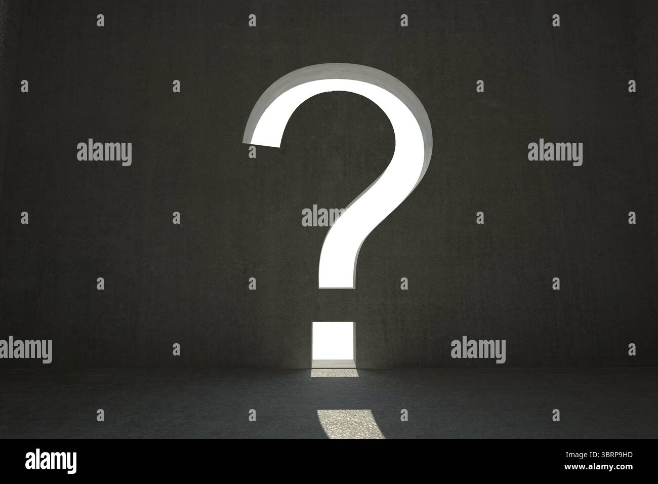 Grey room with question mark door Stock Photo - Alamy