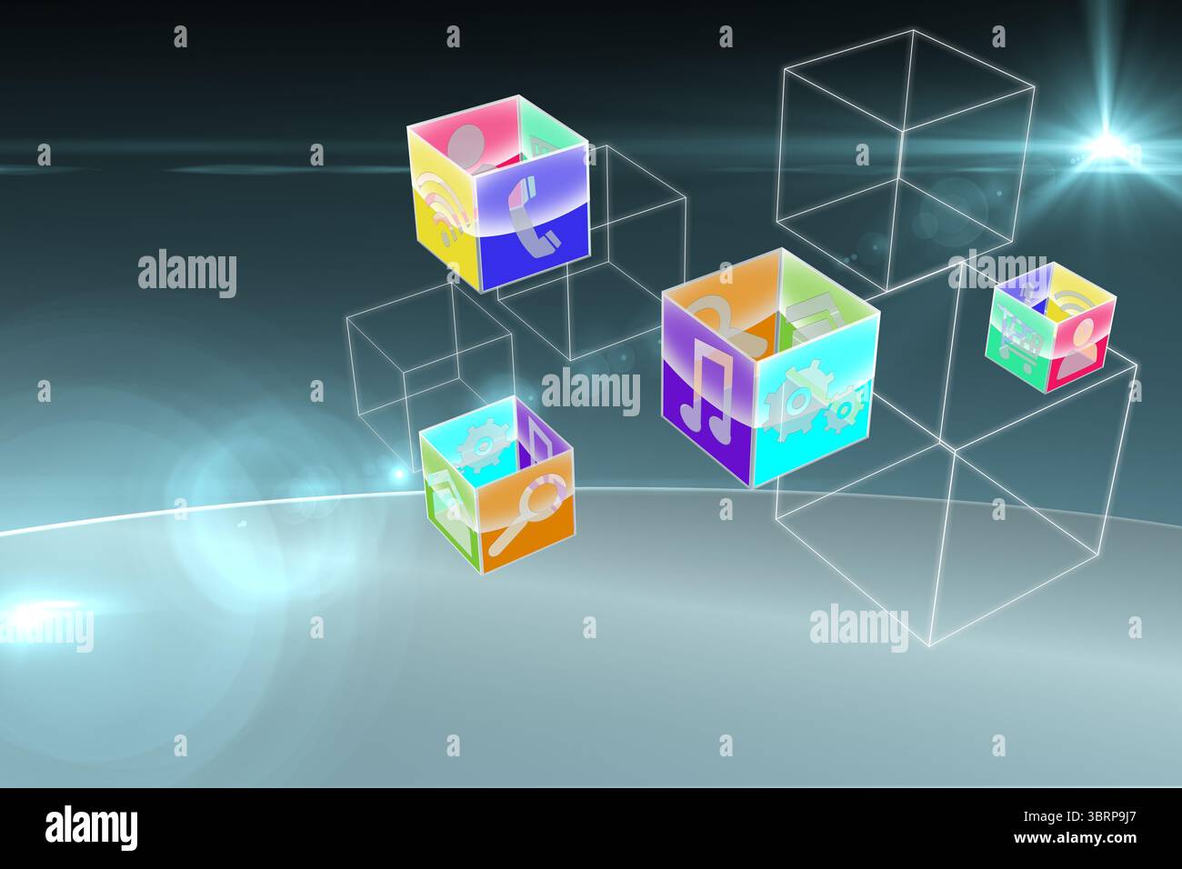 Blue background translucent floating cubes hi-res stock photography and ...