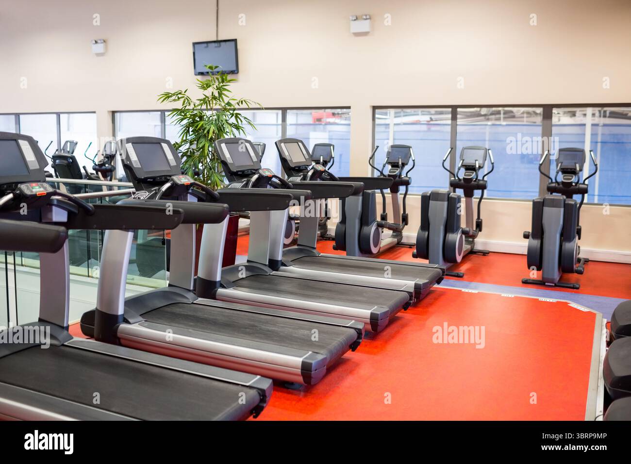 Treadmills and cross trainers in gym Stock Photo - Alamy