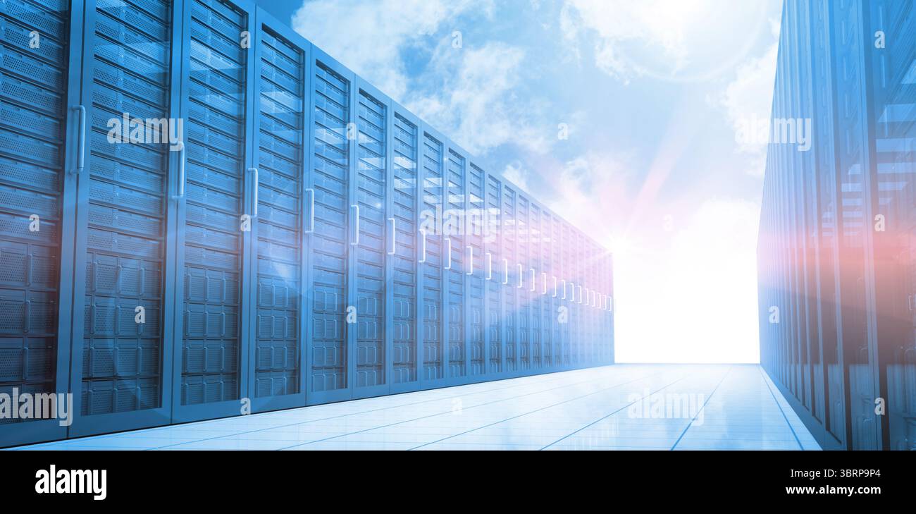 Data center corridor is being shown in flat design, featuring vented ...