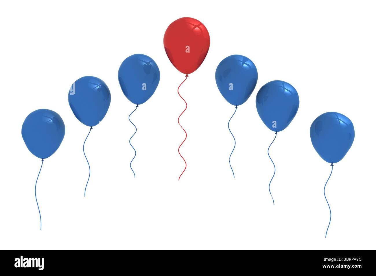 Floating seven helium balloons forming arc in flat style on white ...