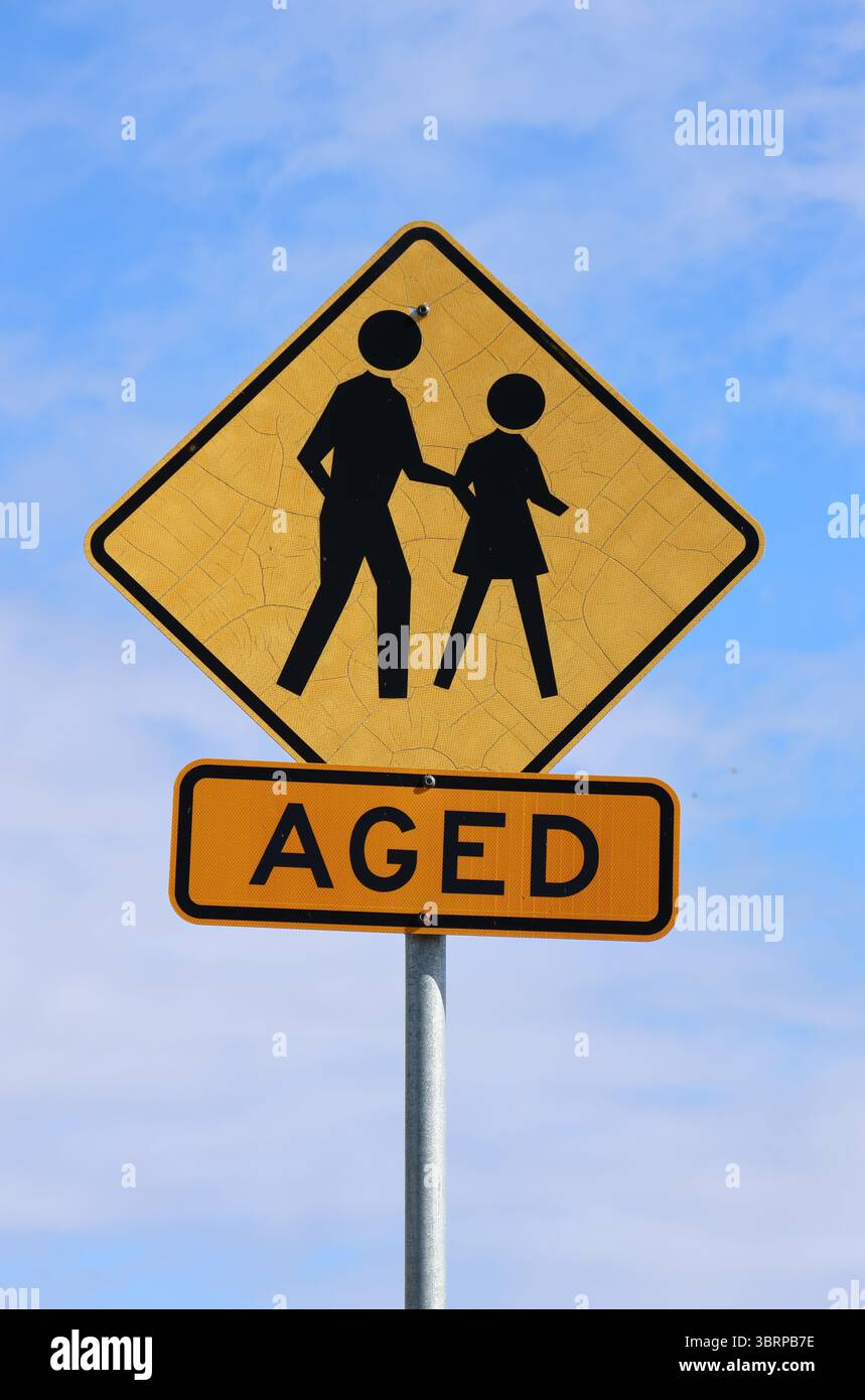 Pedestrian Crossing for the Aged road sign against a blue sky with ...