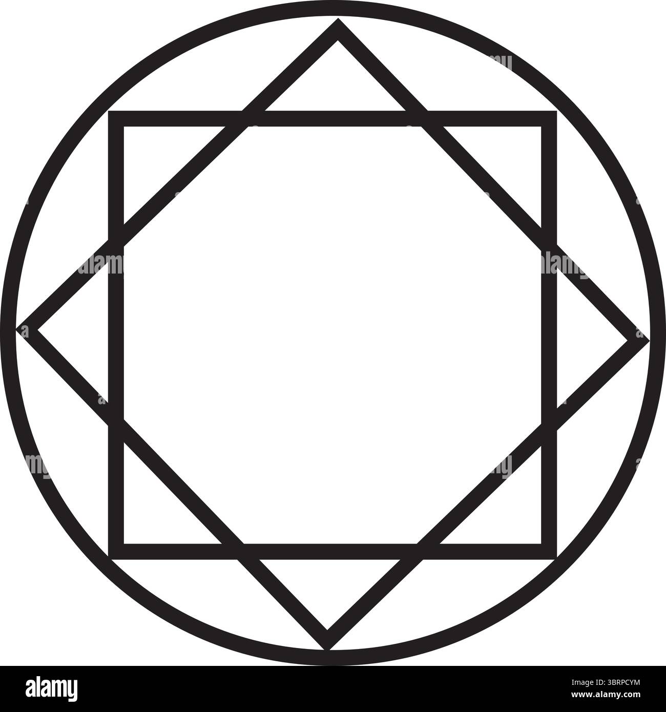 Geometric Line Art Symbol – Circle with Overlapping Squares and Star ...