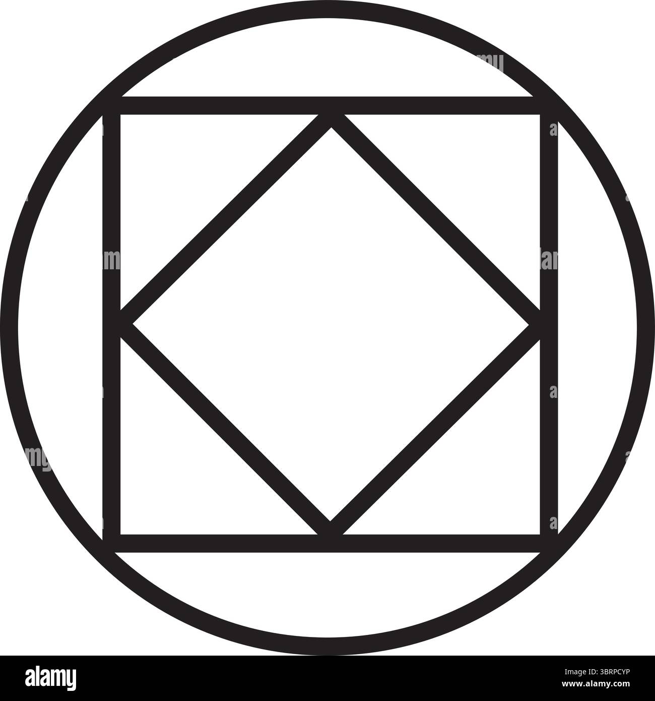 Geometric Symbol Icon Circle With Square And Diamond Line Art Design