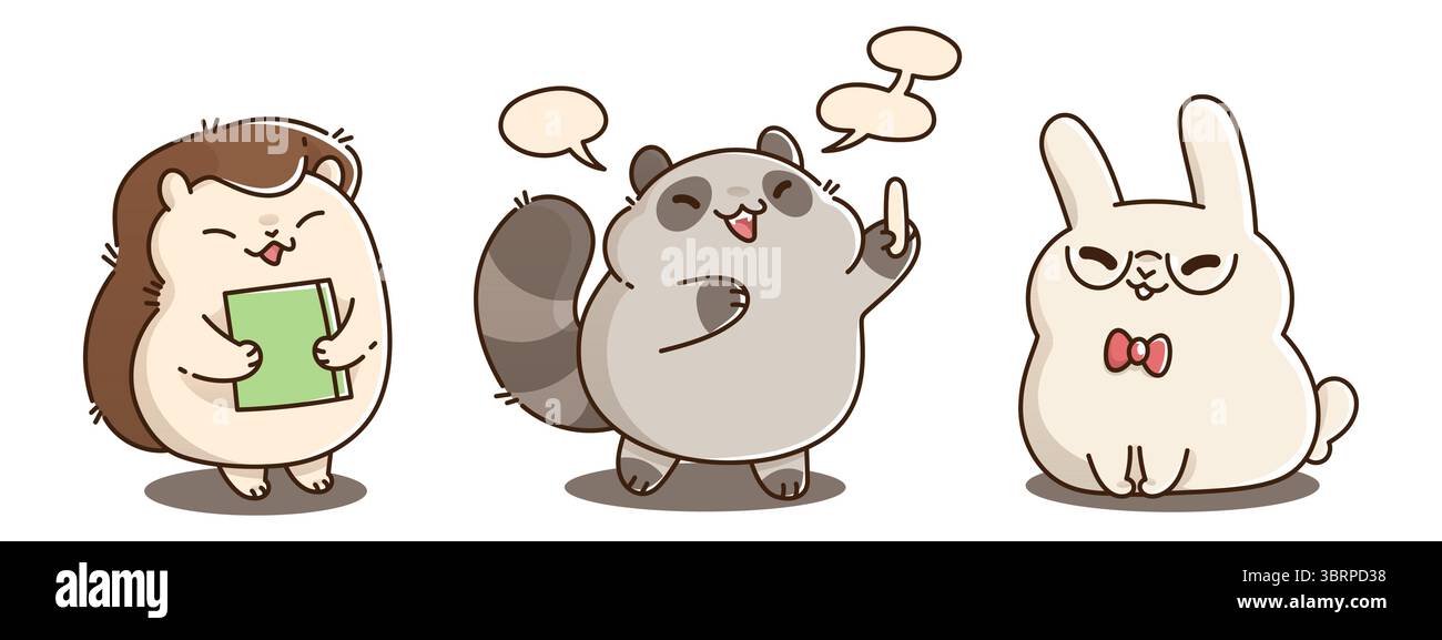 Cartoon school animals ready for class - happy hedgehog hugging book ...