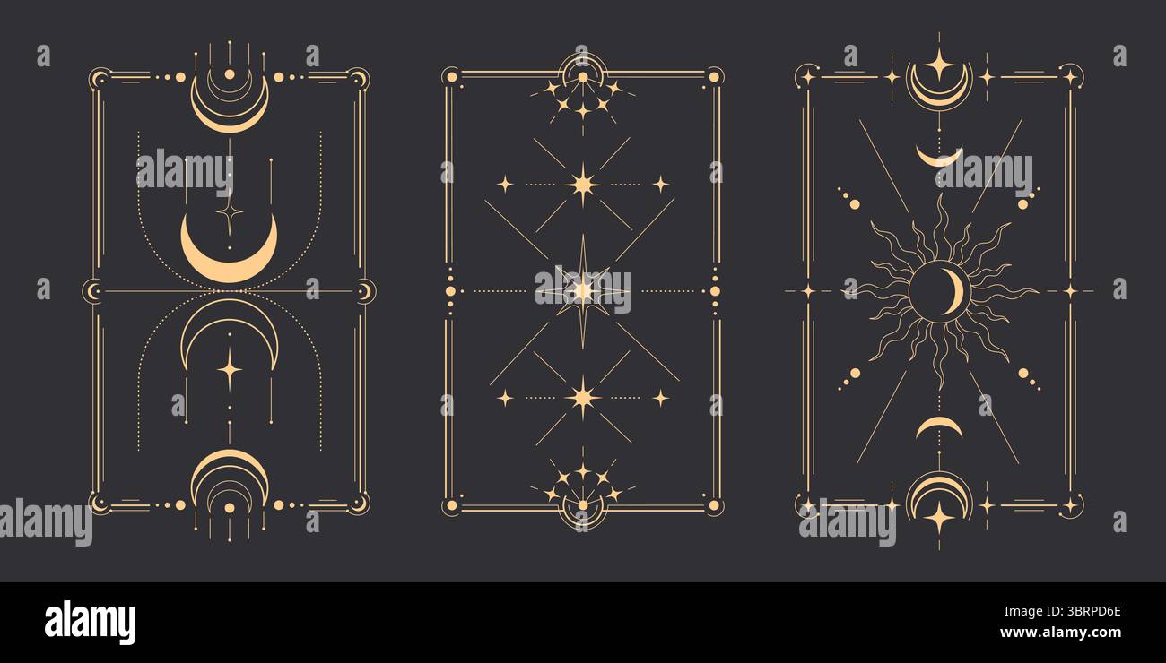 Tarot moon frame designs with golden celestial elements - crescent ...