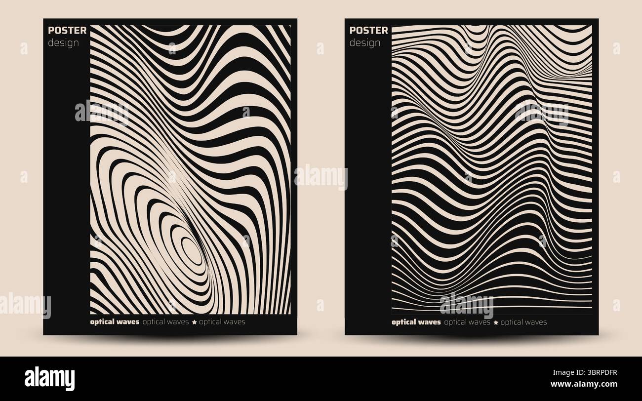 Psychedelic poster design with optical wave illusions - black striped ...