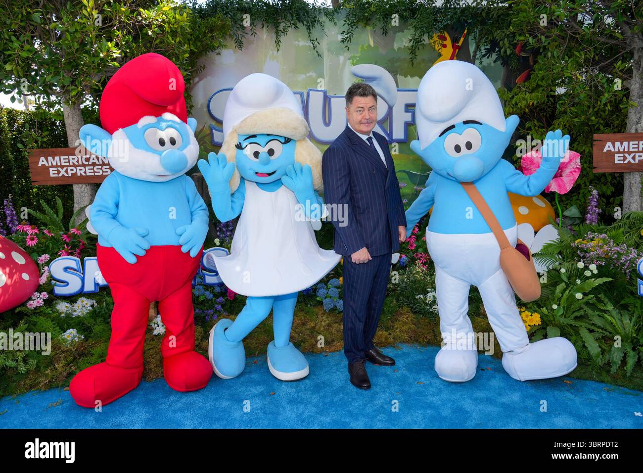 Nick Offerman arrives at the premiere of "Smurfs" on Sunday, July 13, 2025, at Paramount Studios ...