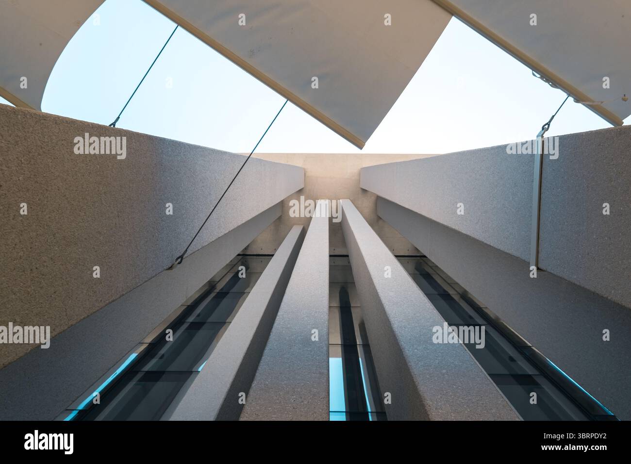 Abstract architecture photography with columns and canopy roof, looking ...