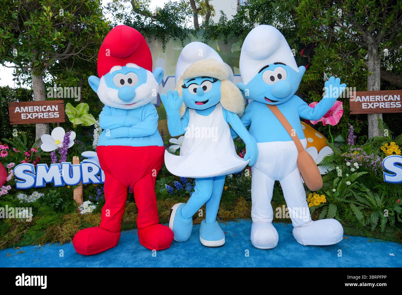 The Smurfs arrive at the premiere of "Smurfs" on Sunday, July 13, 2025 ...