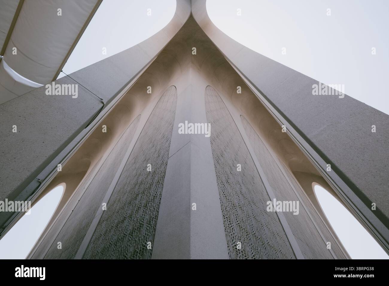 A modern architectural structure with intricate patterns and large ...