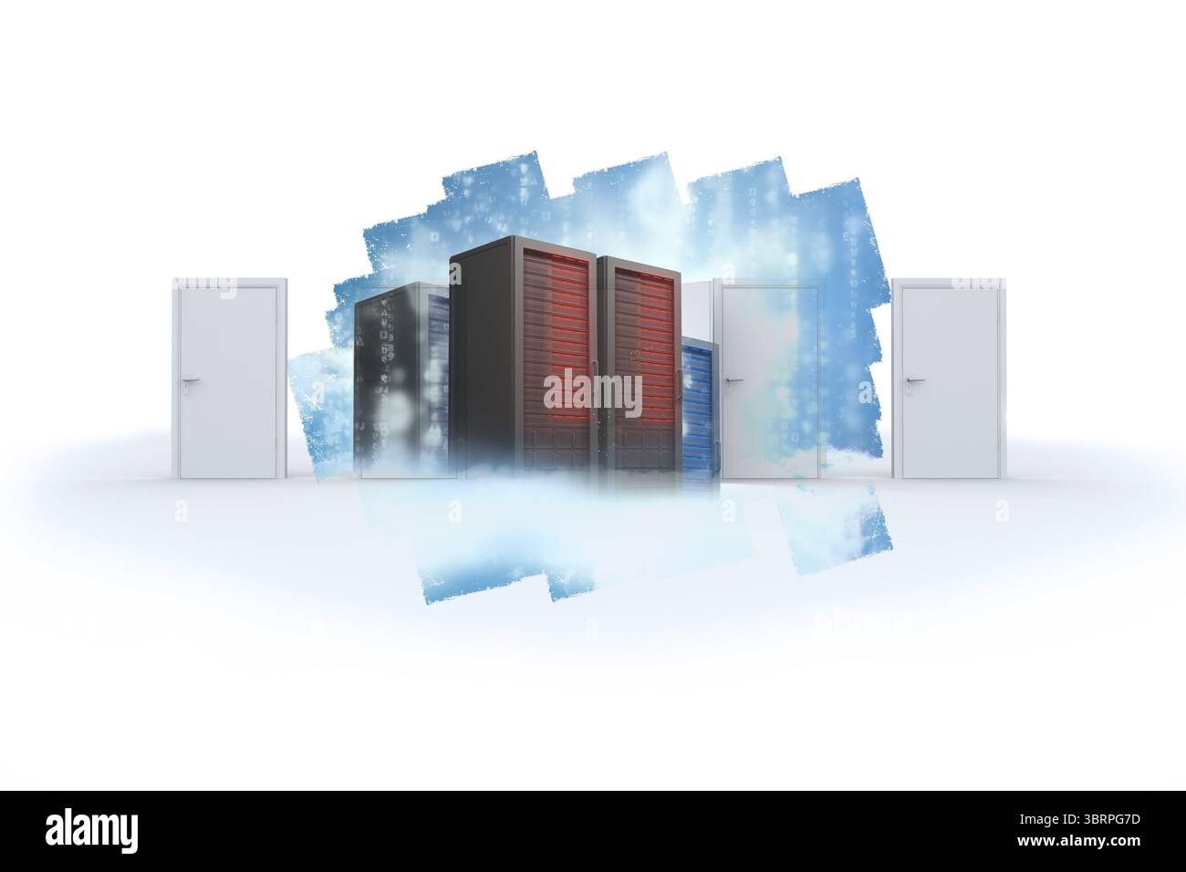 Abstract screen in room showing server towers Stock Photo - Alamy