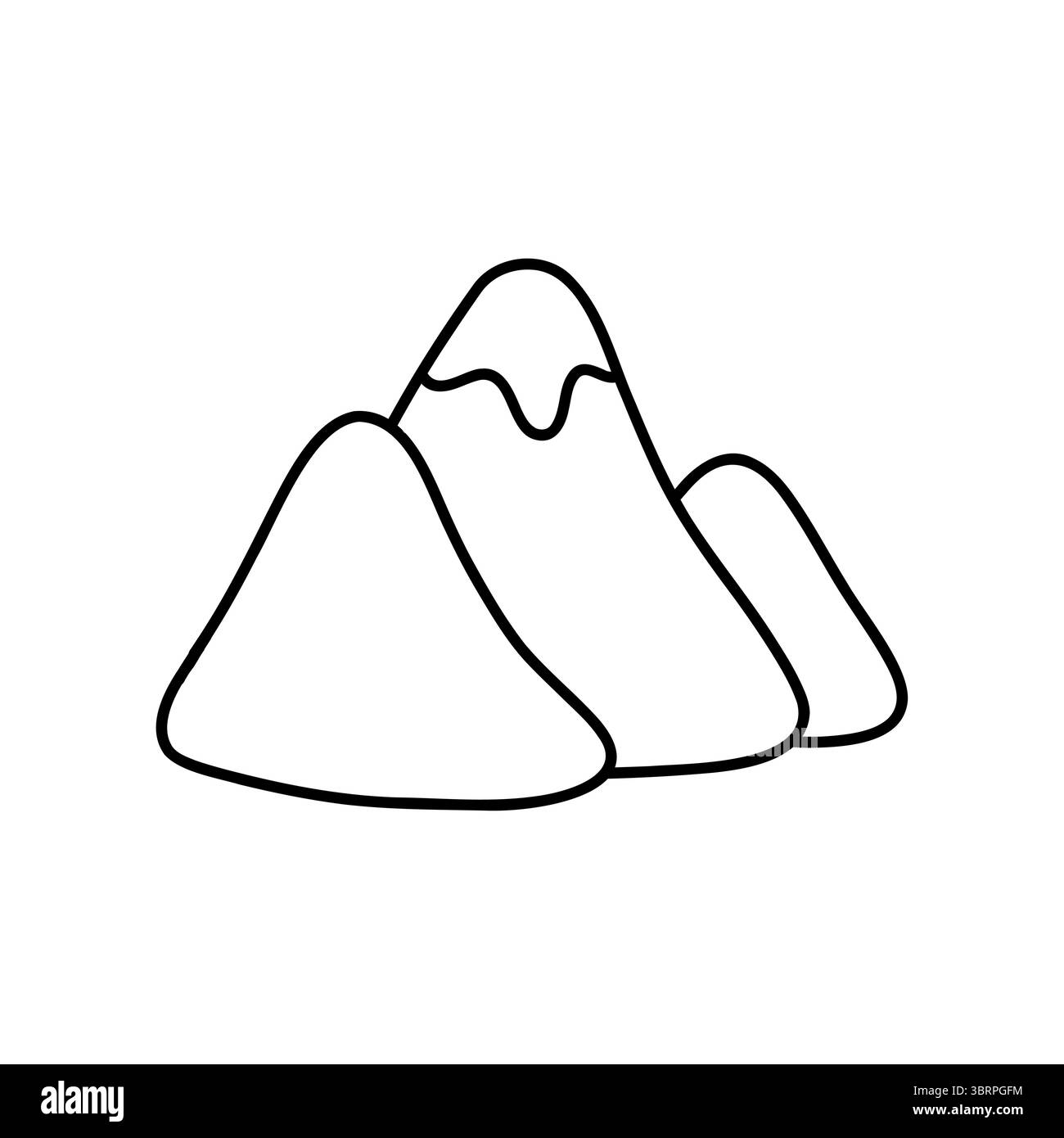 Three mountain peaks in minimalist line art style with snowcap. Simple ...