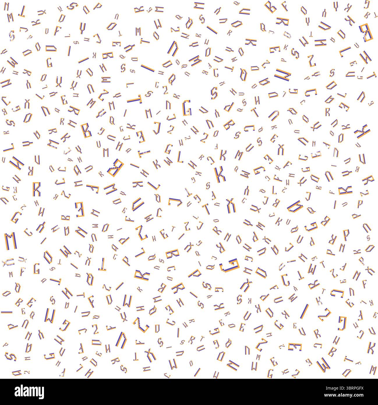 Seamless pattern of scattered colorful pixel letters on white ...
