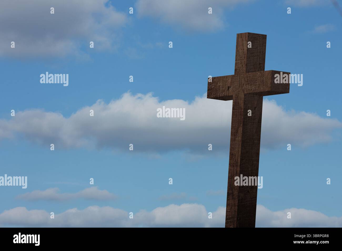 Flat design illustration showing wooden cross standing against pale ...