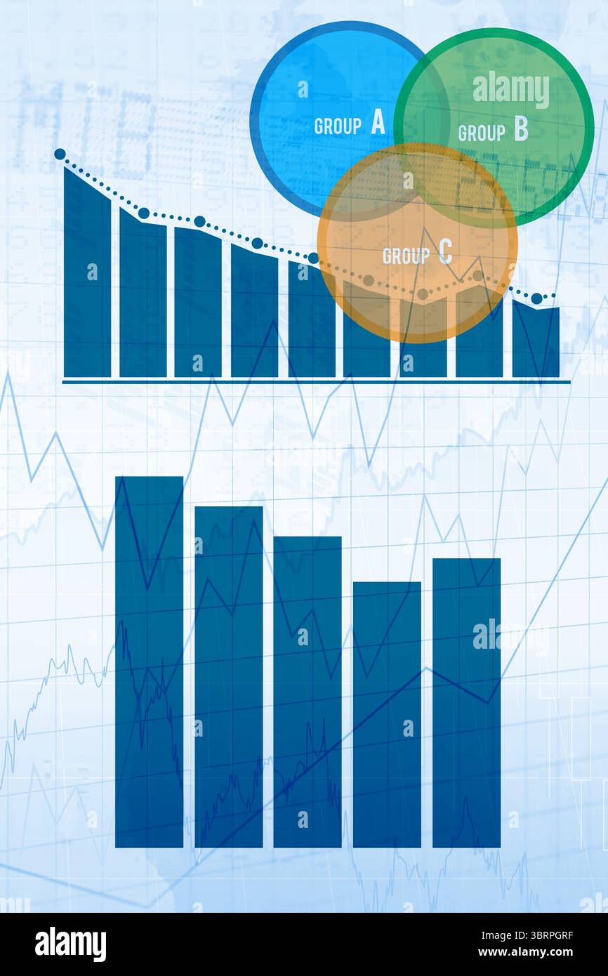 Flat data visualization showing two bar charts on blue grid with dotted ...