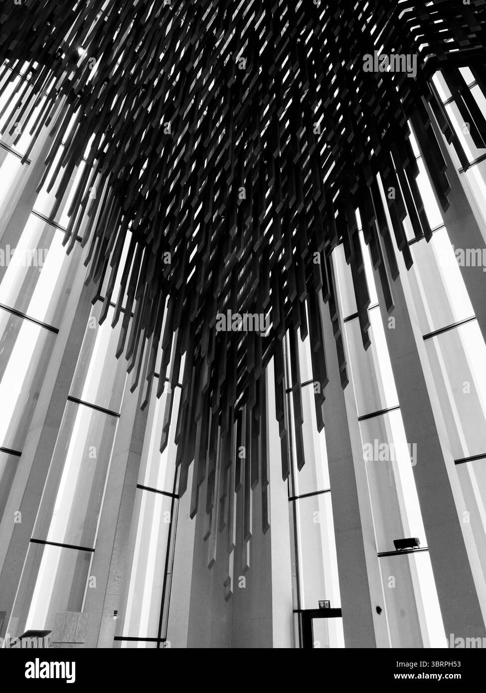 black and white Dubai modern architecture, modern abstract wooden beams ...