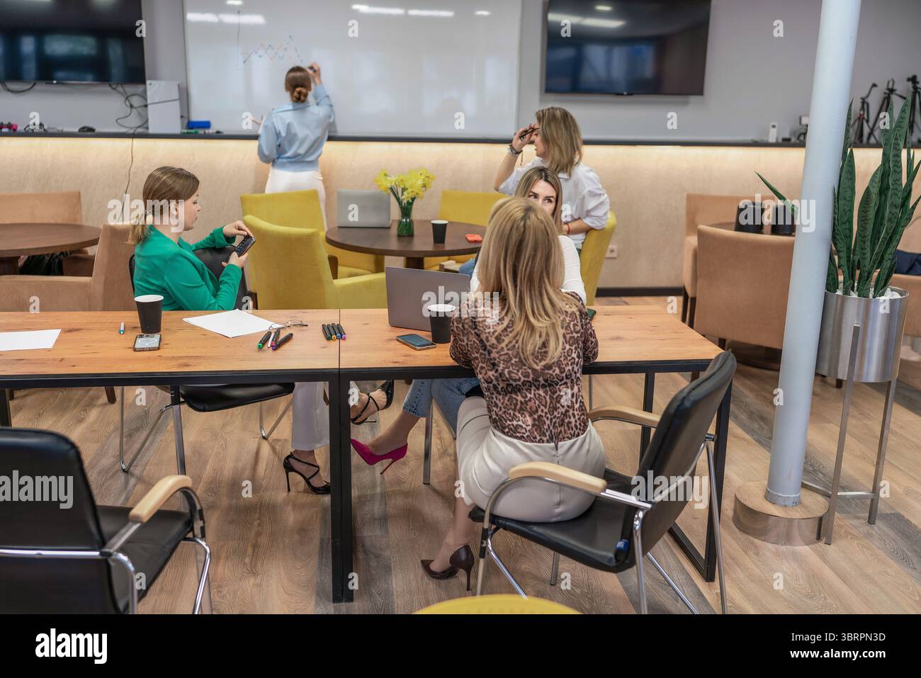 Teamwork Collaboration Meeting: Business women brainstorming ideas on ...