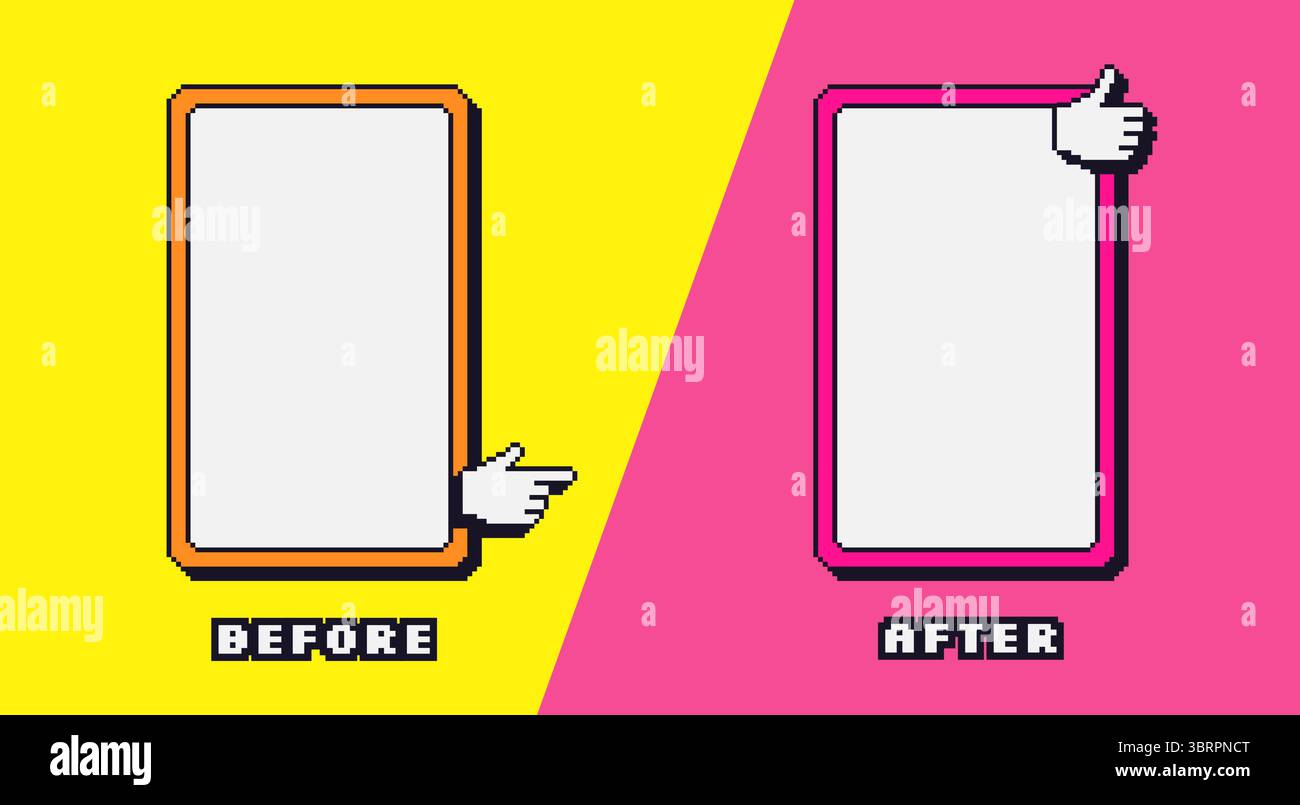Before and after pixel game template. Rectangle frames for photo ...