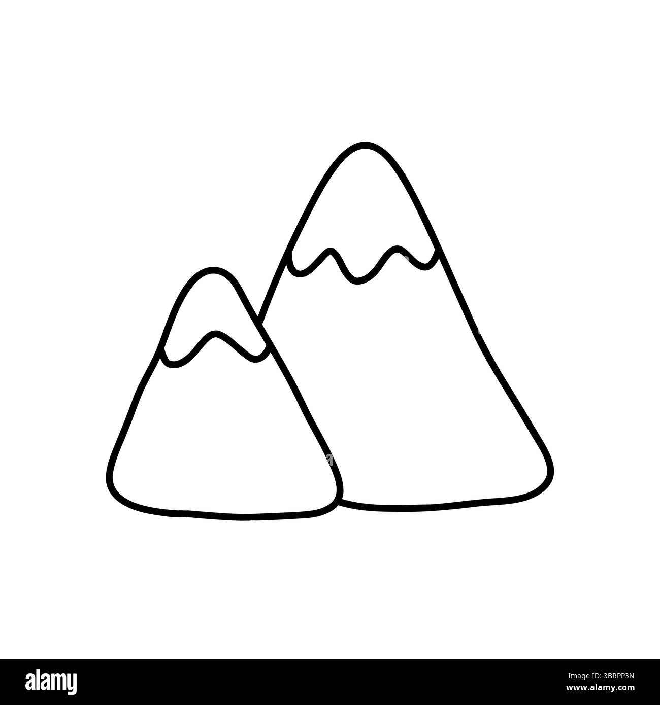Two snowy mountain peaks in minimal line art style. Simple black and ...