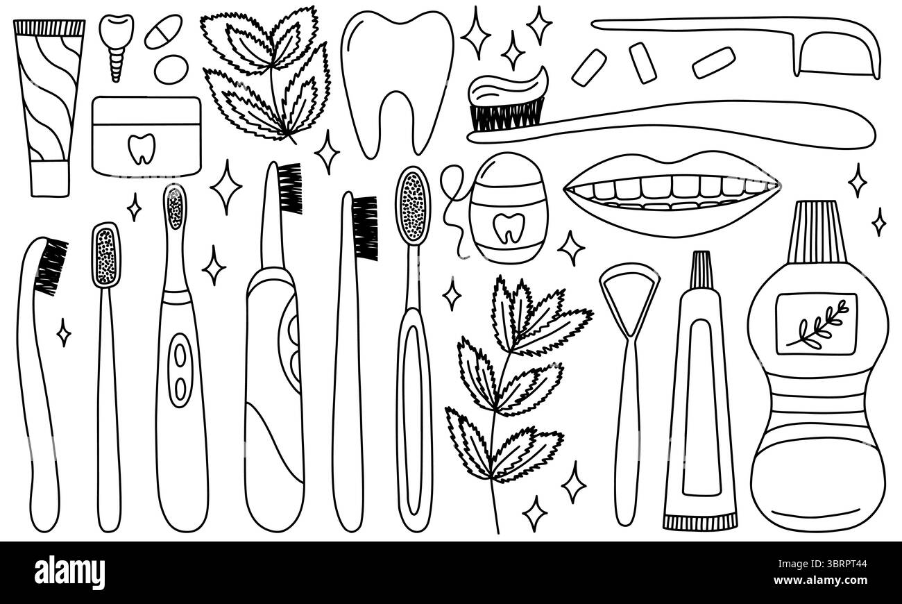 Dental care hand drawn doodle set Stock Vector Image & Art - Alamy
