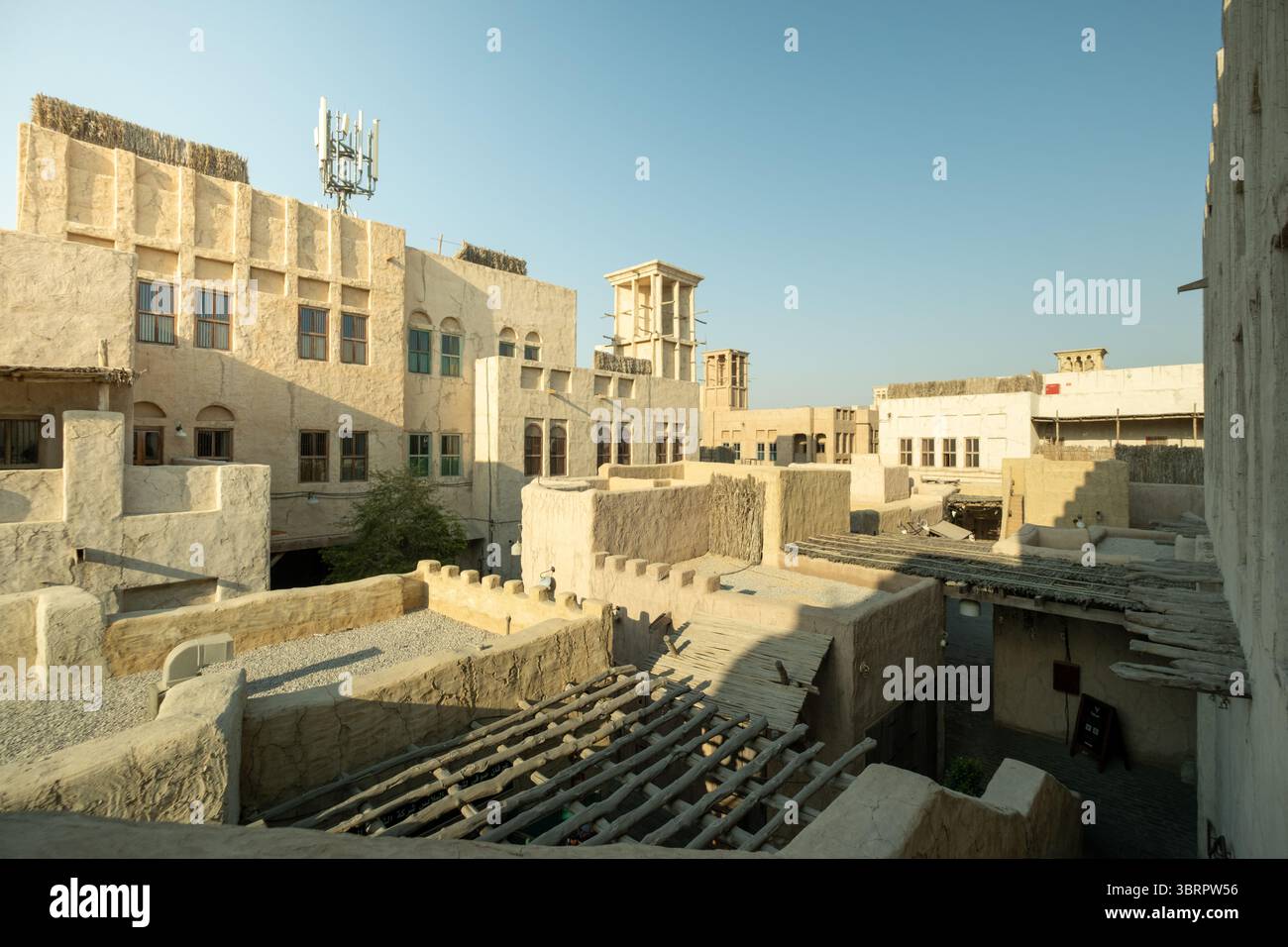 Horizontal view of Dubai Al seef historical neighborhood with old ...