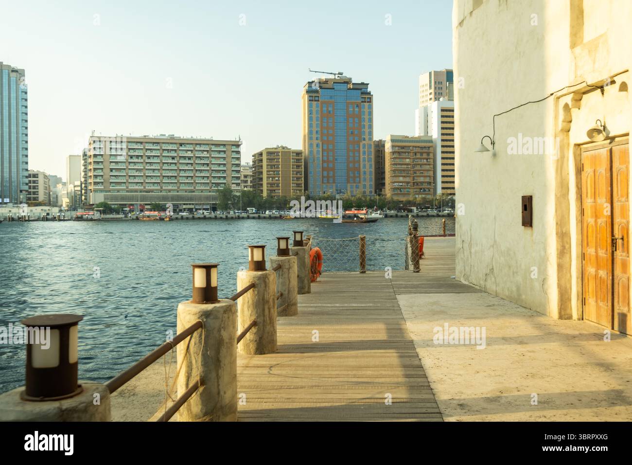 historic dubai skyline and creek from al seef deck Stock Photo - Alamy
