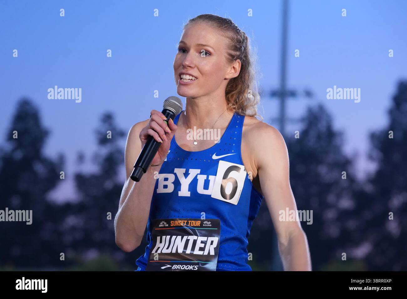 Meghan Hunter of BYU speaks after winning the women's 800m in 1:58.21 ...