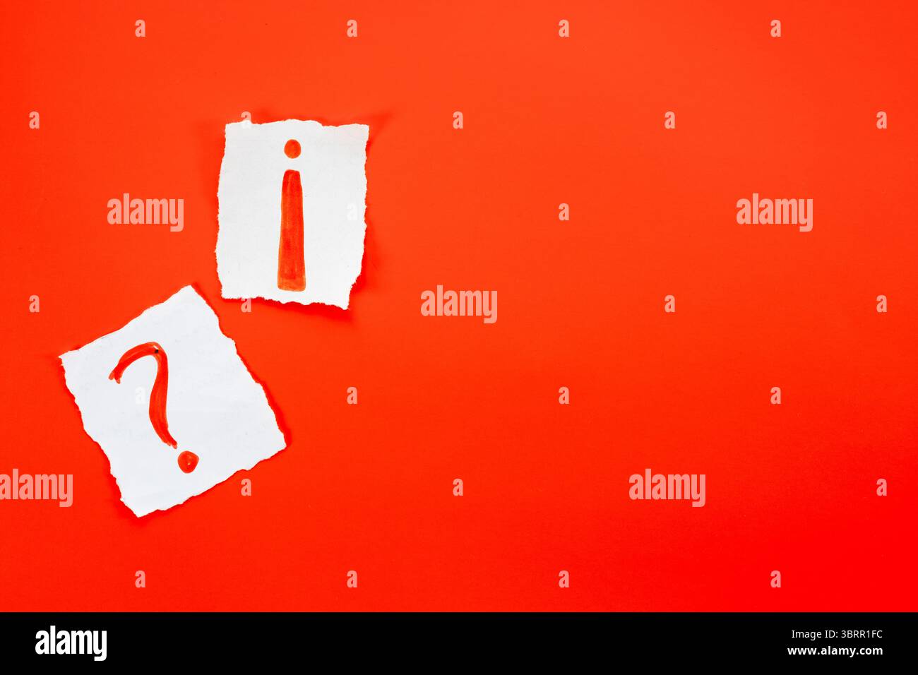 question mark on paper, exclamation mark isolated on red background ...
