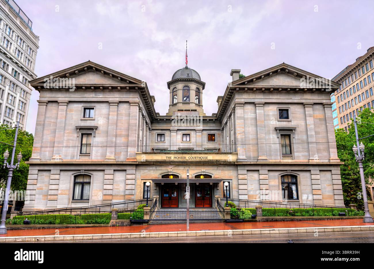 Frontal view of the historic Pioneer Courthouse in Portland, Oregon ...