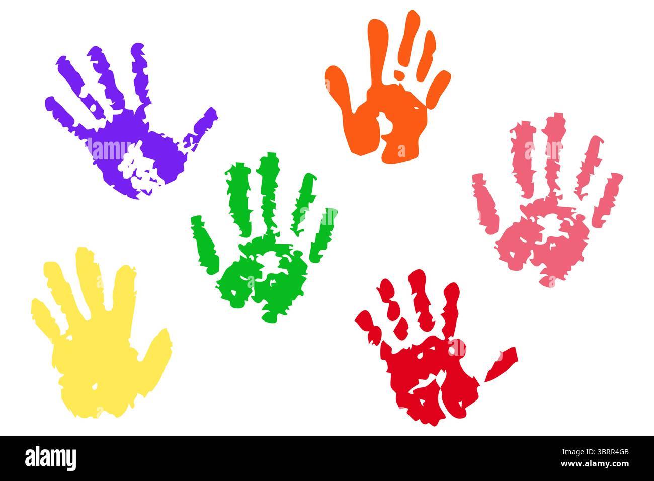 Hand rainbow print, color paint stain, handprint set. Happy childhood ...