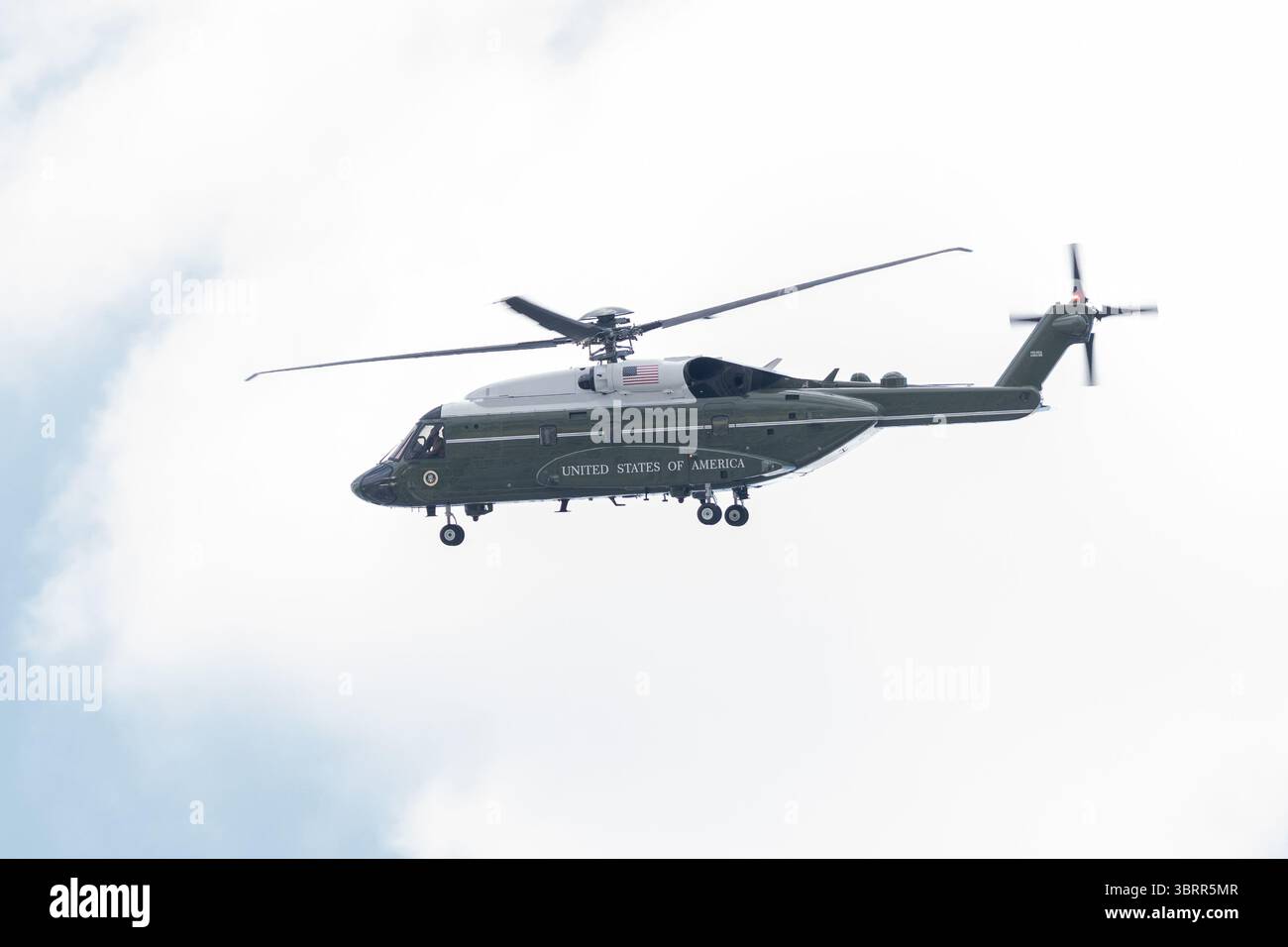 President of The United States in on board of Marine One helicopter ...