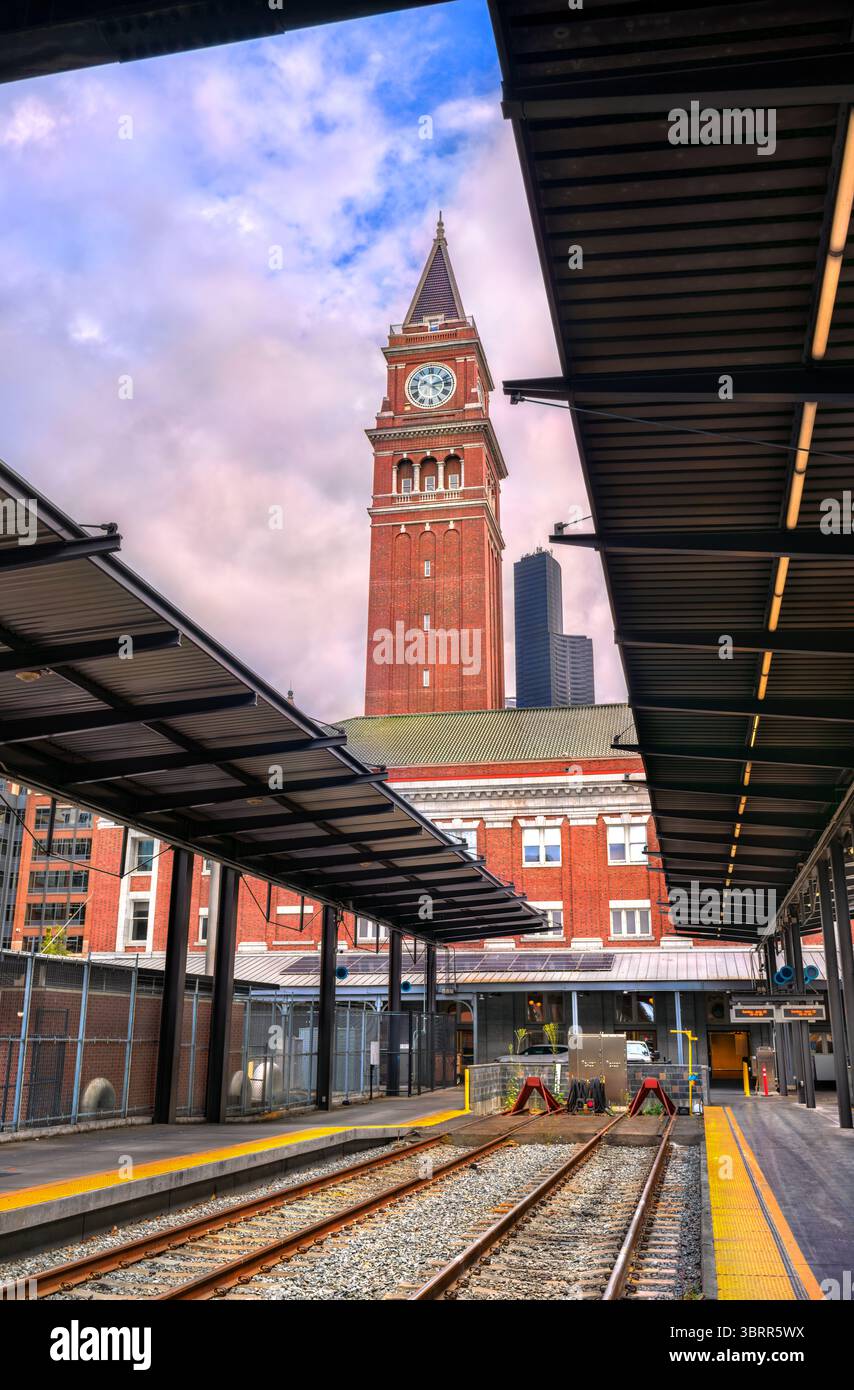 View of Seattle's historic King Street Station under a dramatic sky ...