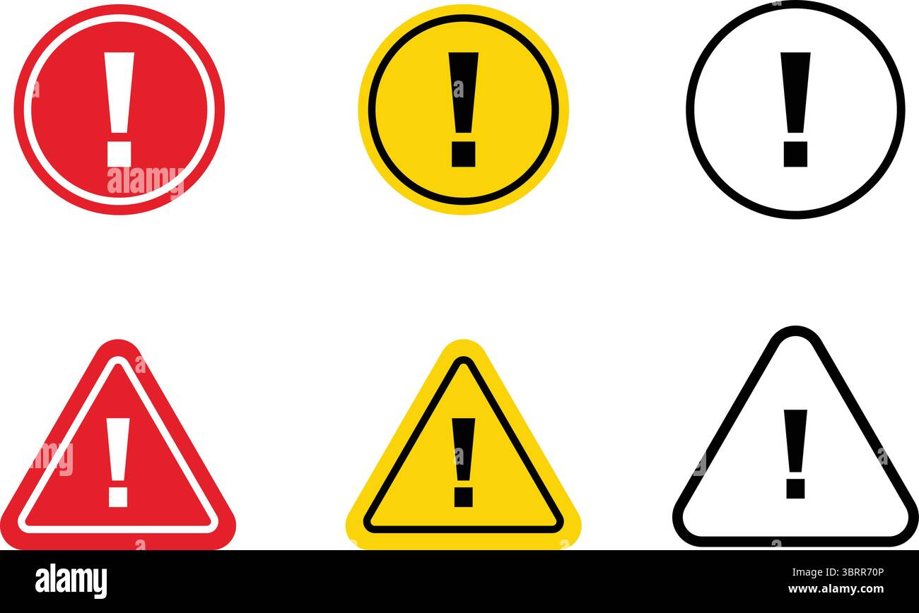 Collection of Warning Sign Icons in Red and Yellow | Warning or Danger ...