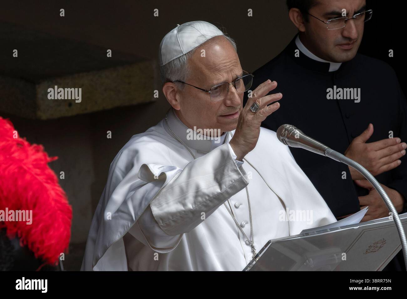 Pope Leon XIV delivers his Angelus prayer from Castel Gandolfo , where he is spending his summer ...