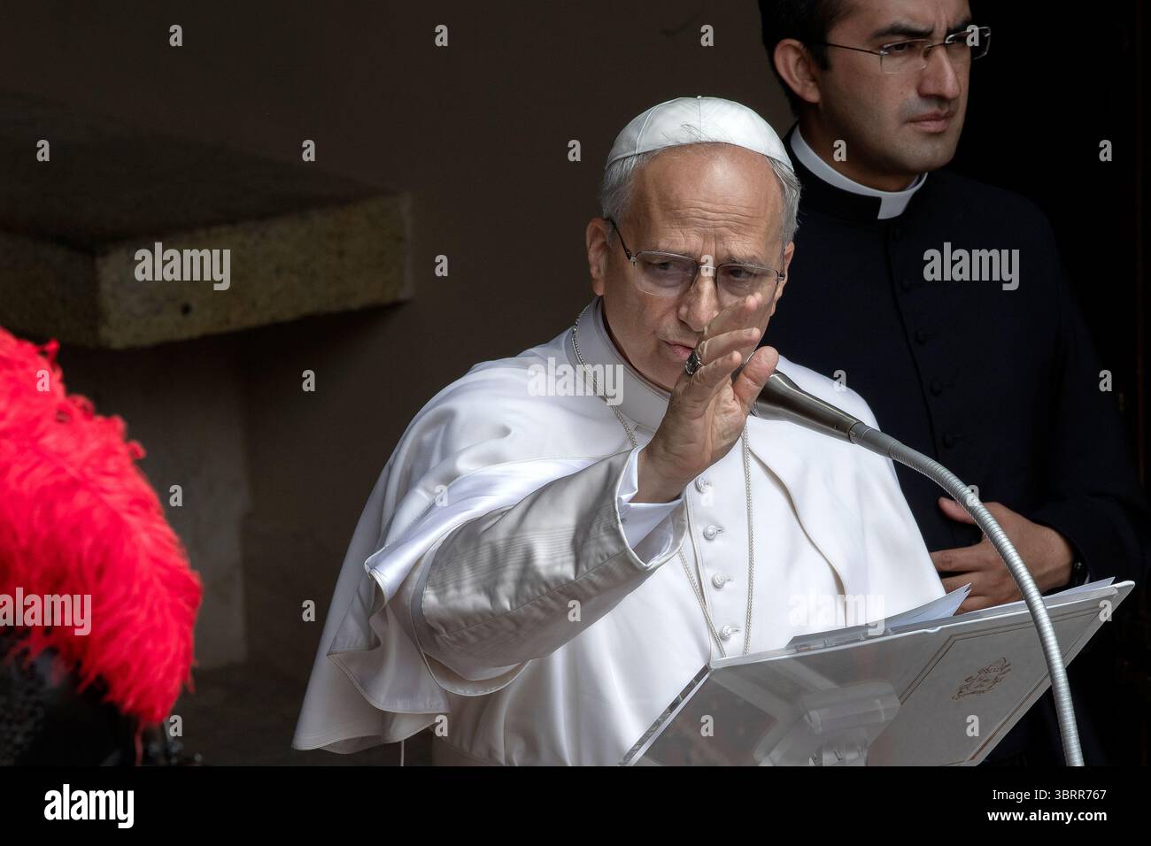 Pope Leon XIV delivers his Angelus prayer from Castel Gandolfo , where ...