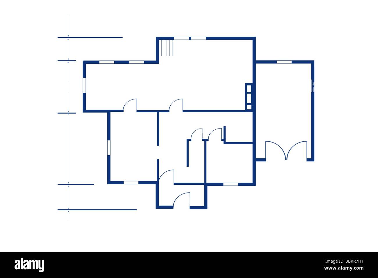 Displaying flat design floor plan showing blue walls, doors, windows ...
