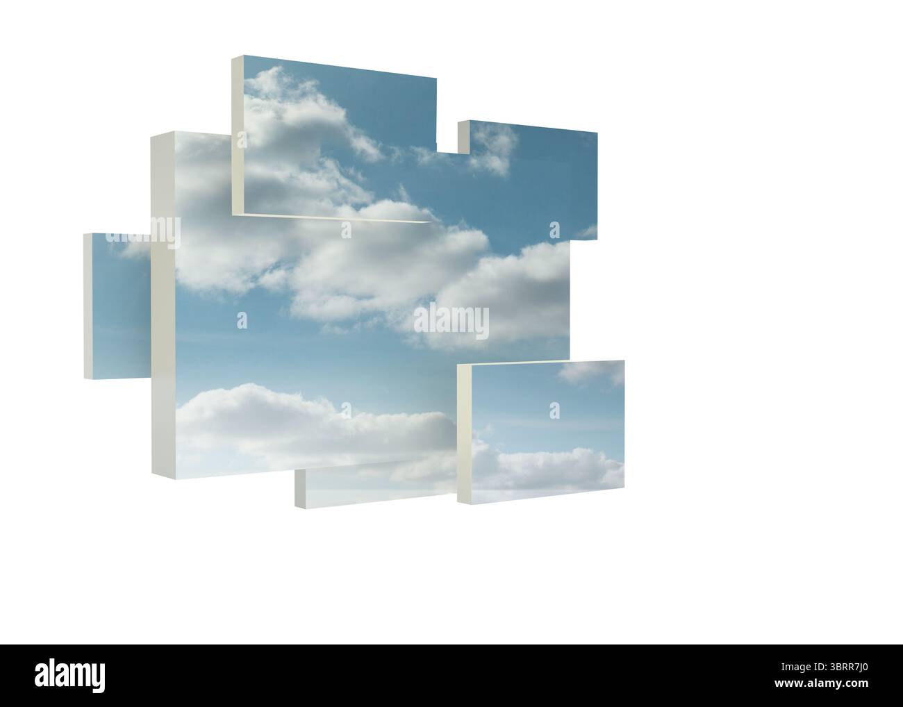 3D render showing floating panels creating fragmented sky effect on ...