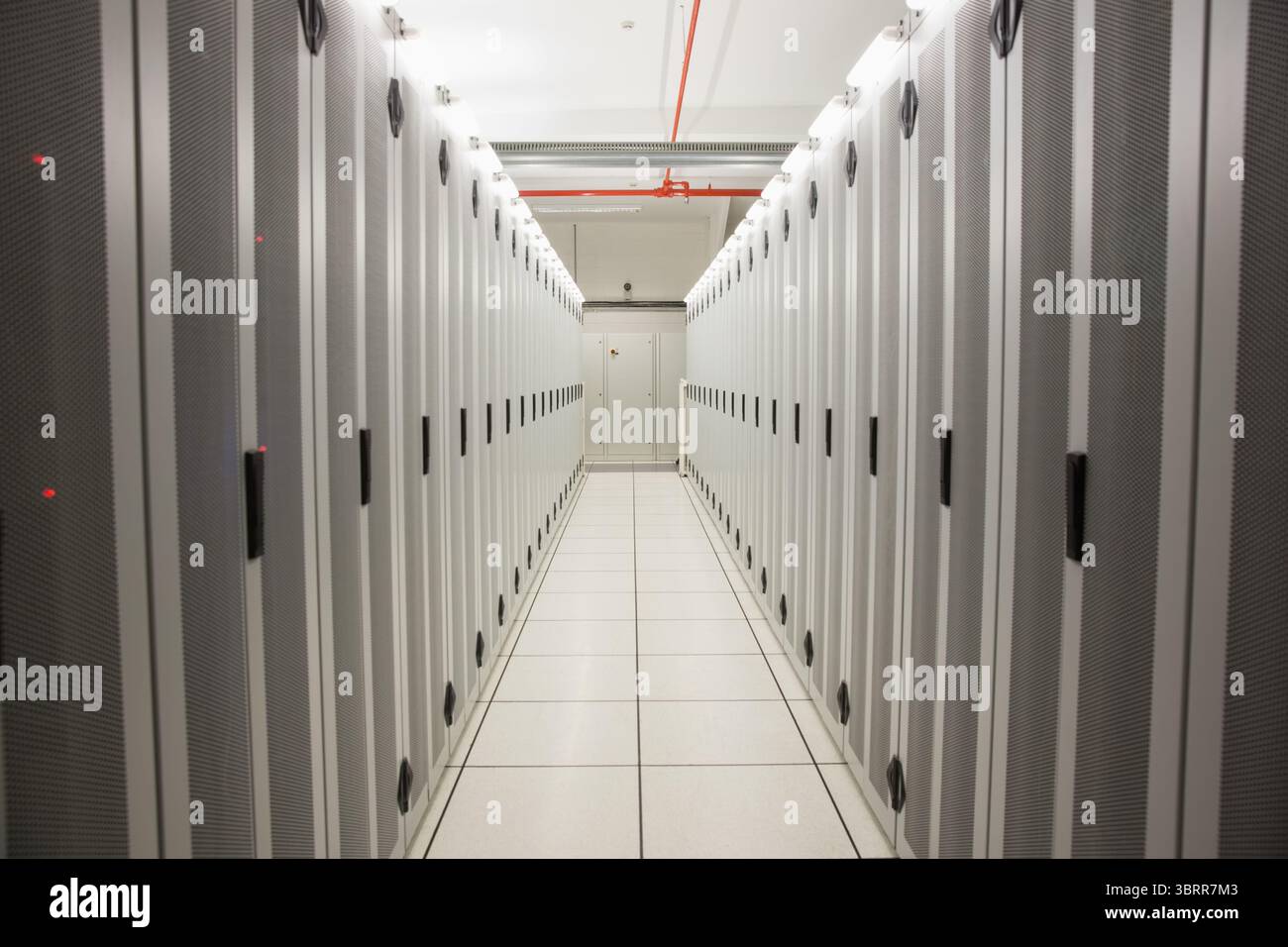 Showing flat design data center corridor with server cabinets, raised ...