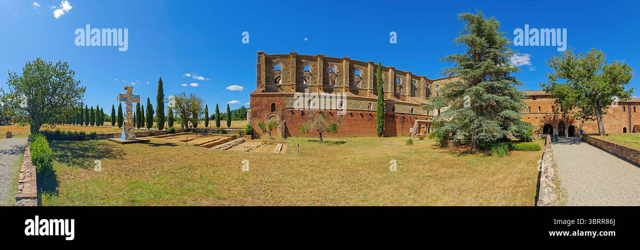 Built in the 13th century, the roofless walls of the Gothic style 13th ...