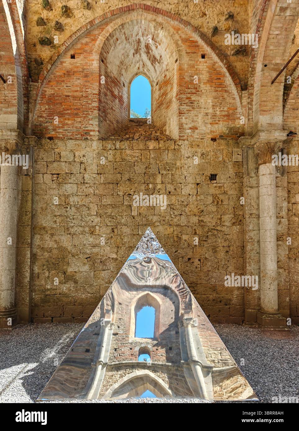 Built in the 13th century, the roofless walls of the Gothic style 13th ...