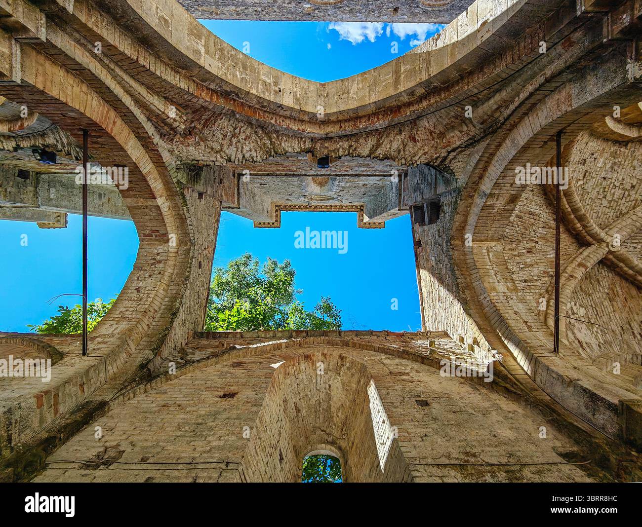Built in the 13th century, the roofless walls of the Gothic style 13th ...