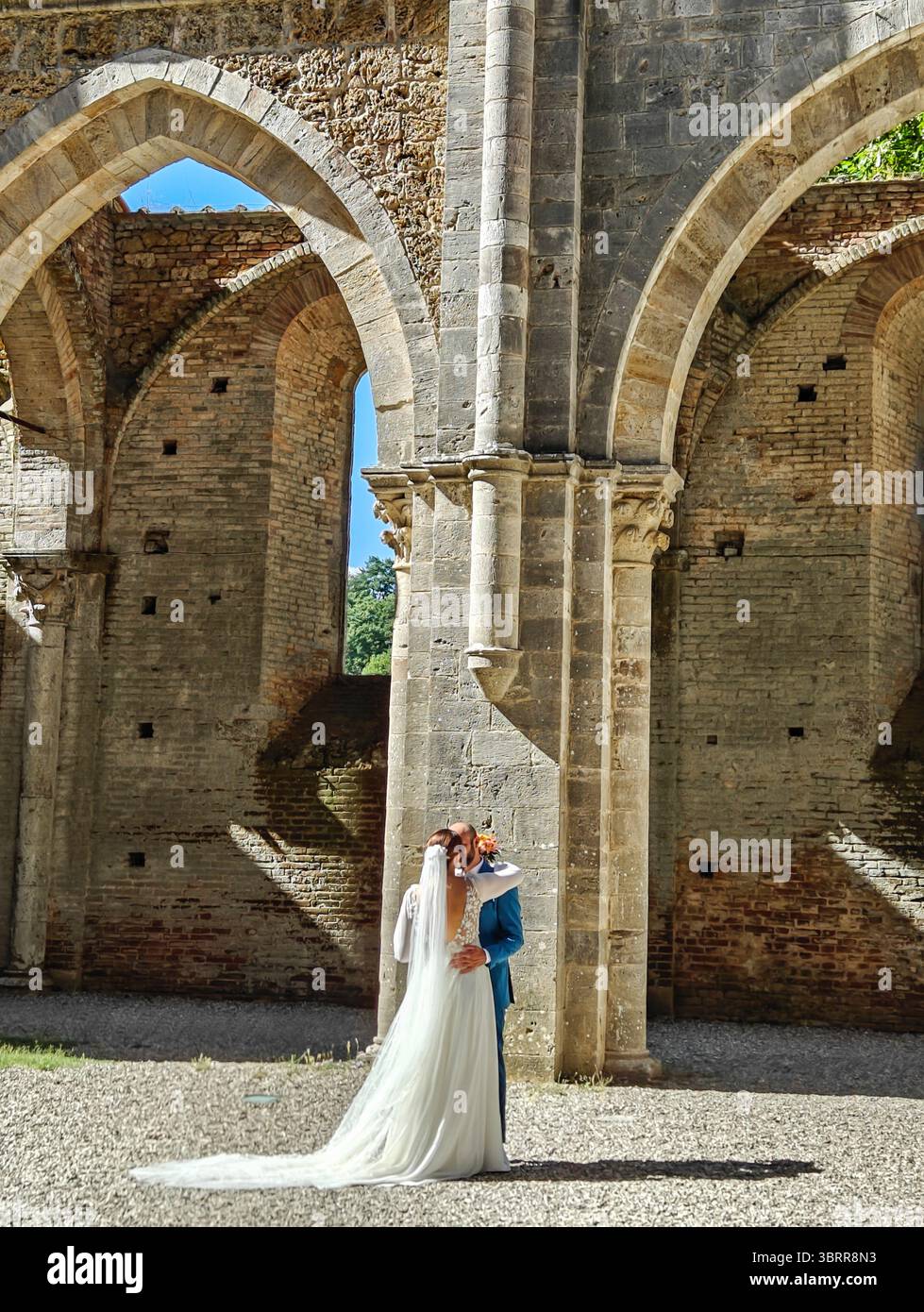 Built in the 13th century, the roofless walls of the Gothic style 13th ...