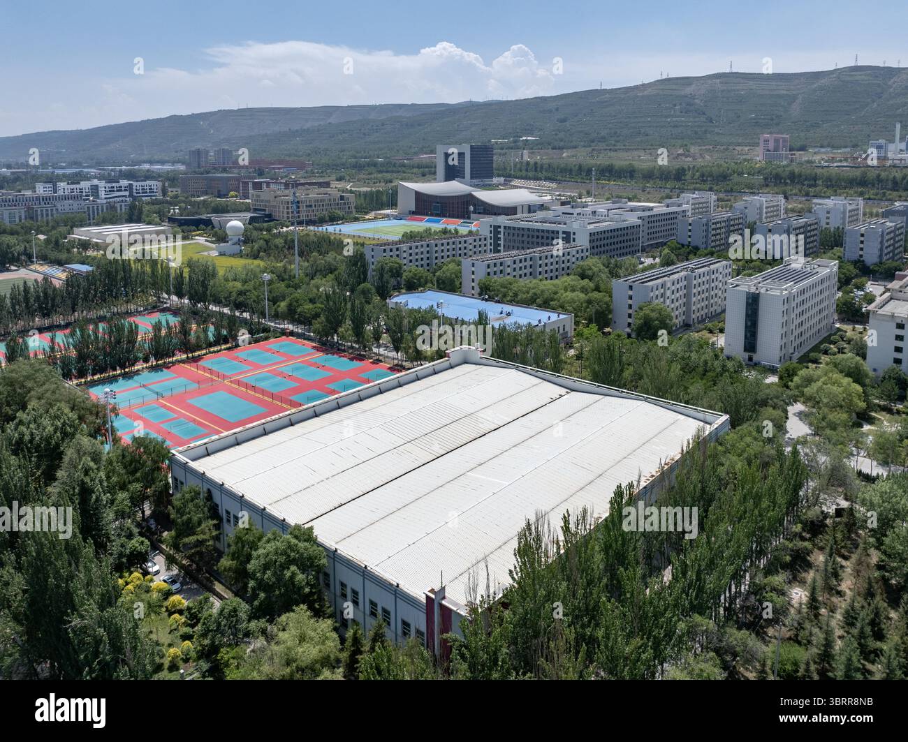 Aerial photo shows the campus scenery of Qinghai University in Xining ...