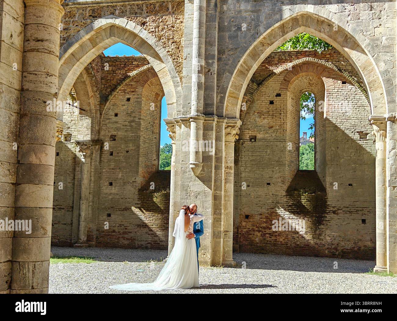 Built in the 13th century, the roofless walls of the Gothic style 13th ...