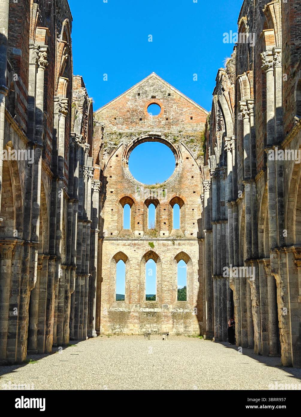 Built in the 13th century, the roofless walls of the Gothic style 13th ...