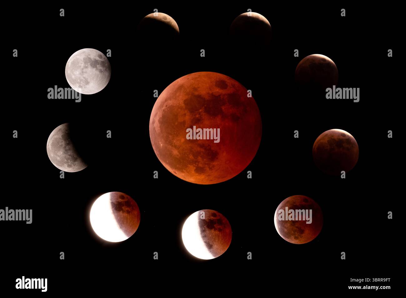 Moon phases during a lunar eclipse captured in a stunning arrangement ...