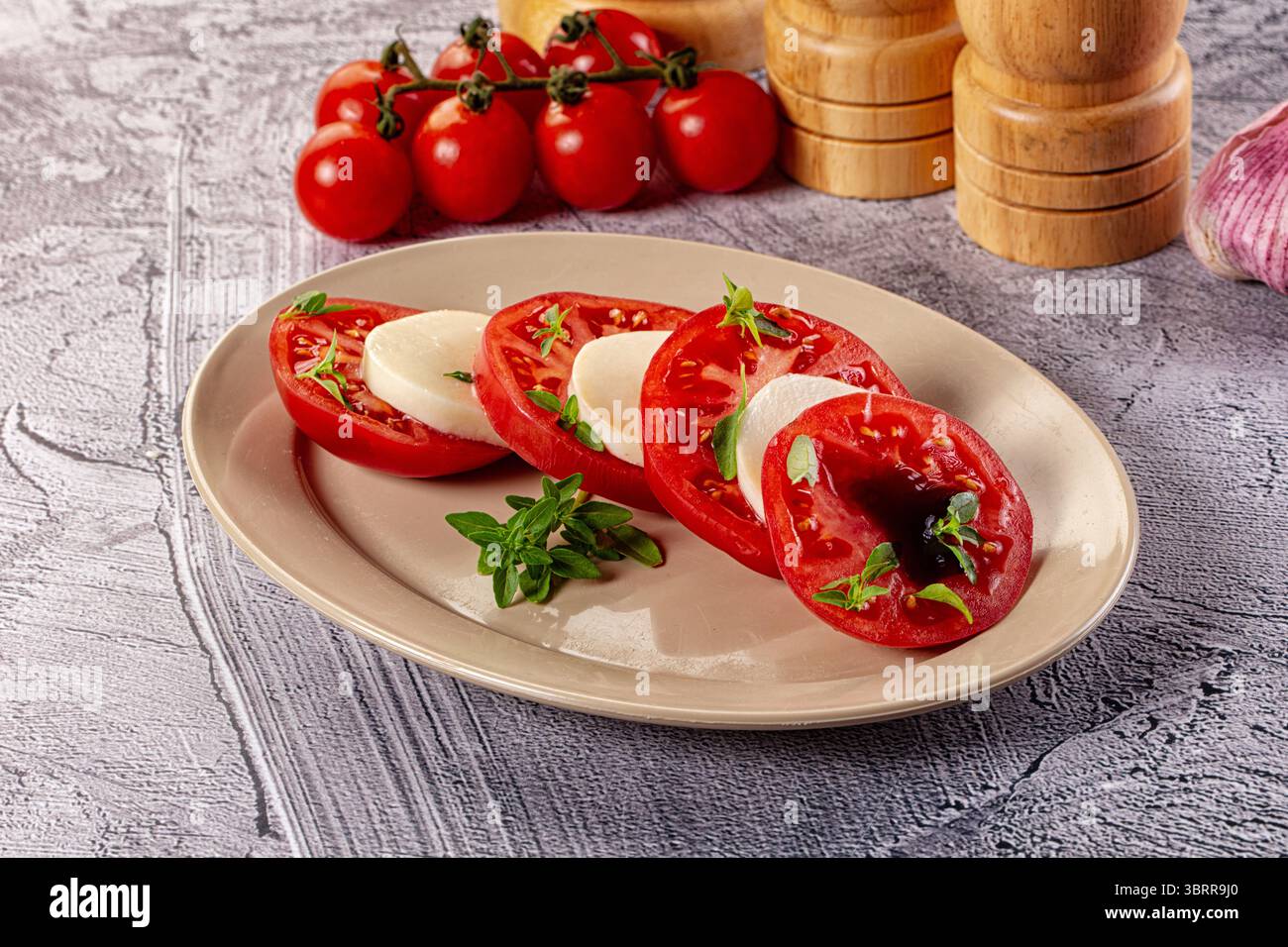 Italian caprese salad with mozzarella cheese, tomato and basil Stock ...