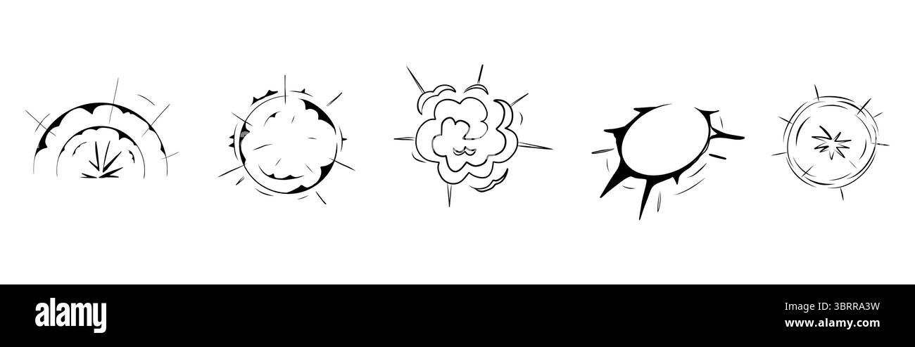 Explosion effect comic manga line sketch horizontal set. Motion anime ...