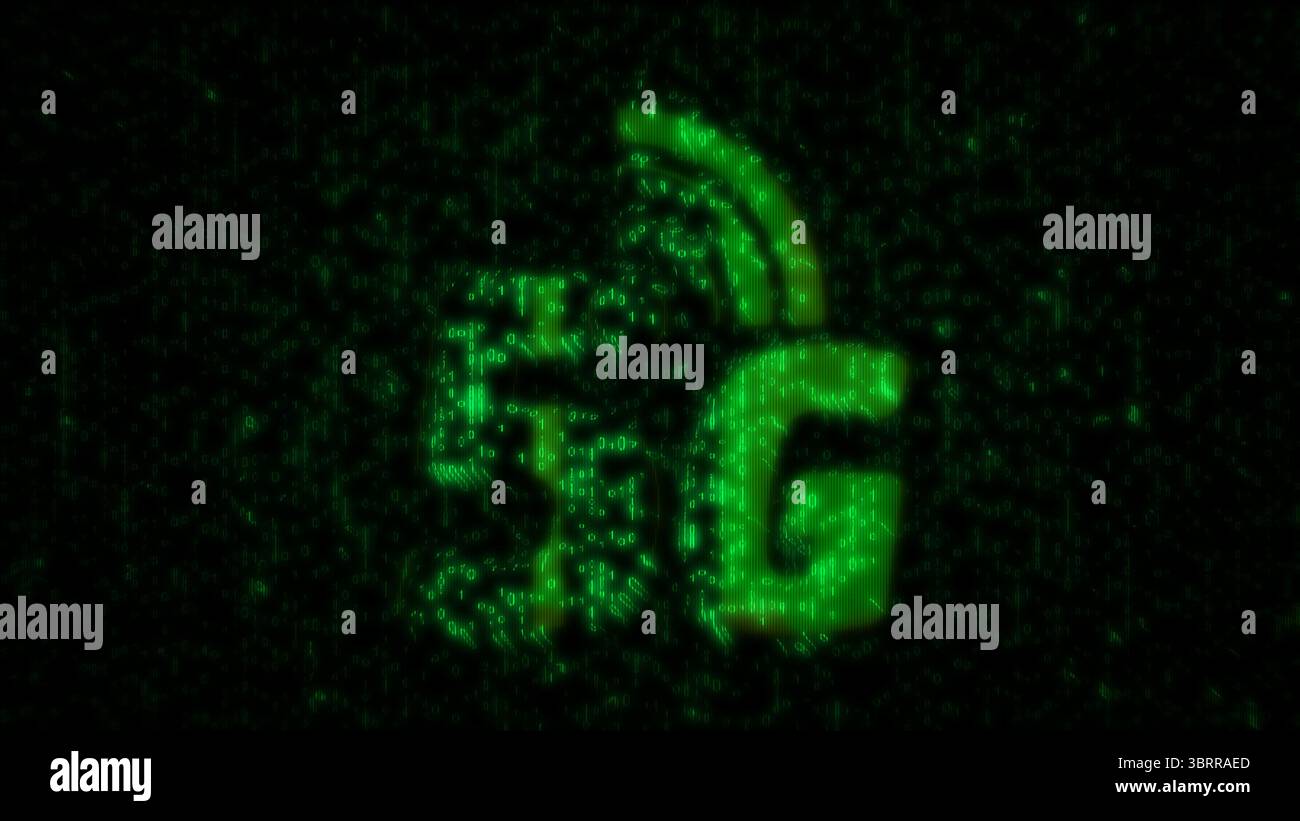 5G mobile wireless network and smartphone communication symbol matrix ...